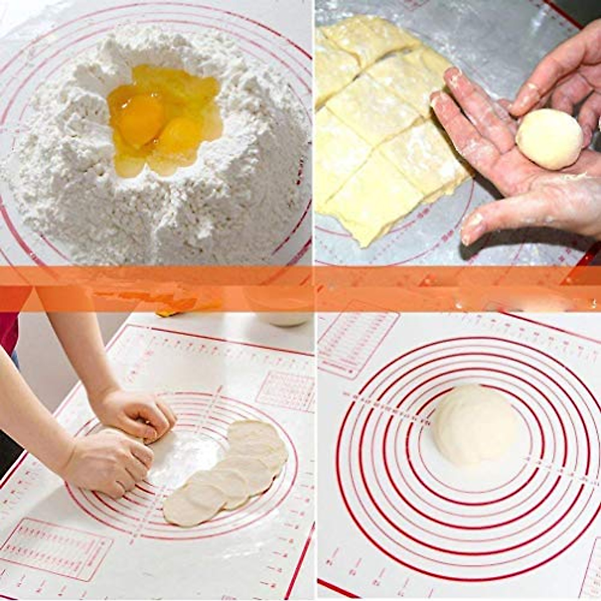 ZCHING Silicone Pastry Measurement Not-Slip Rolling Dough Mats for Baking (red), 24“L x 16“W