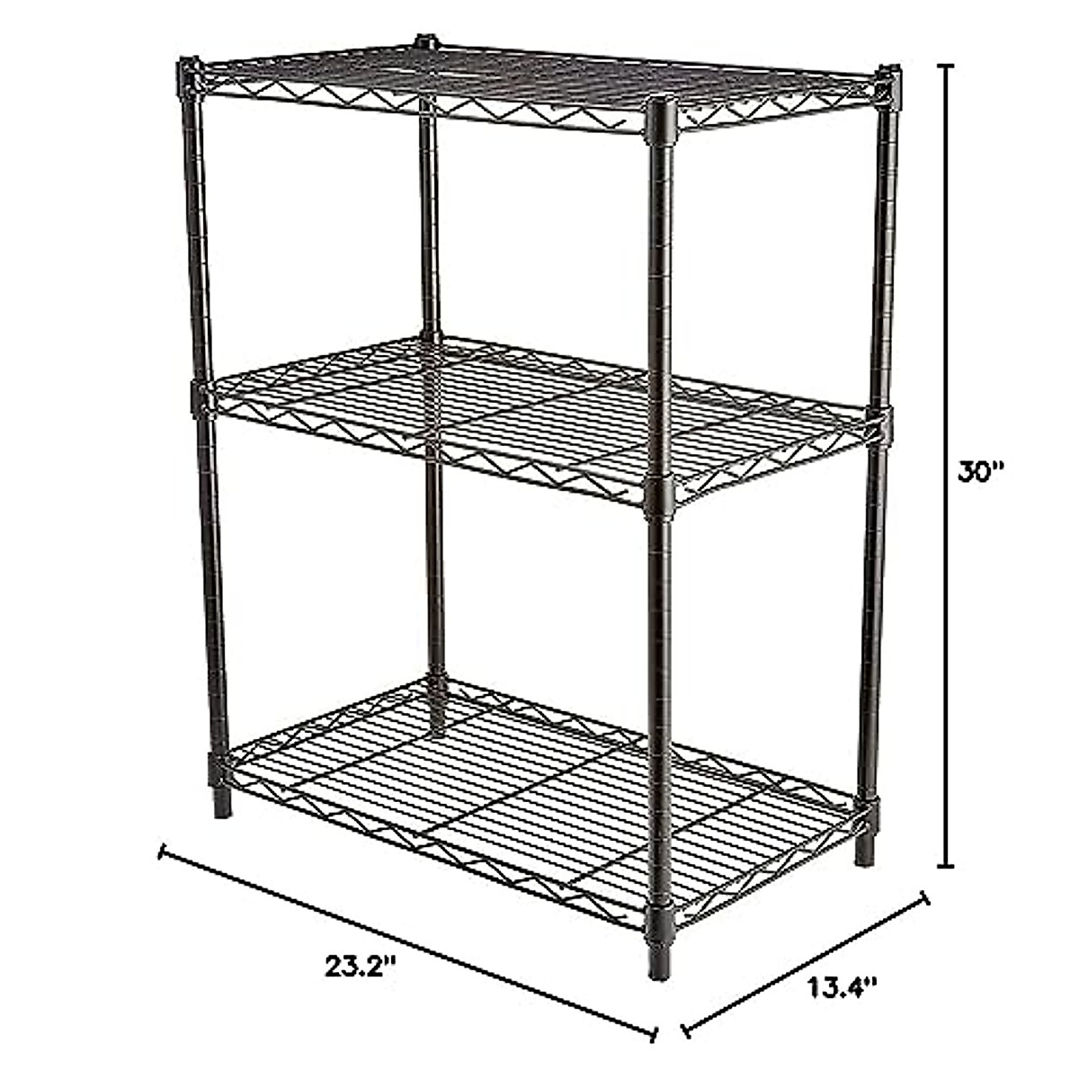 Amazon Basics 3-Shelf Adjustable, Heavy Duty Storage Shelving Unit (250 lbs loading capacity per shelf), Steel Organizer Wire Rack, Black, 23.2"L x 13.4"W x 30"H