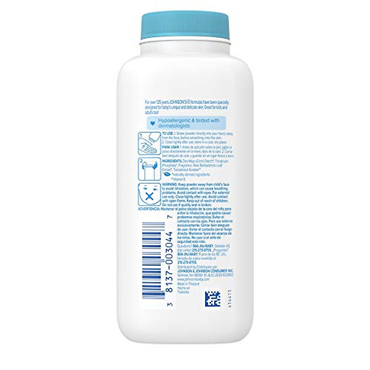 Johnson's Baby Naturally Derived Cornstarch Baby Powder with Aloe and Vitamin E for Delicate Skin, Hypoallergenic and Free of Parabens, Phthalates, and Dyes for Gentle Baby Skin Care, 4 oz