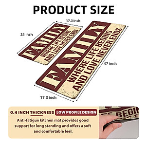 Anti Fatigue Red Kitchen Mats Sets 2 Piece Kitchen Quote Standing Rugs Farmhouse Cushioned Memory Foam Kitchen Floor Mats Non Skid Washable Kitchen Rugs for Sink Laundry Room,17.3x28+17.3x47 Inch