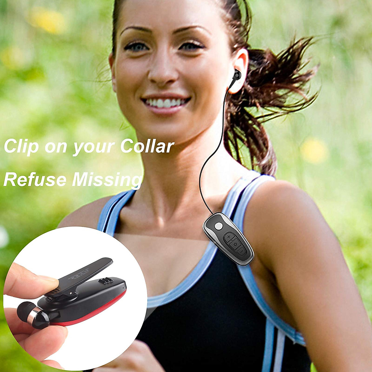 Retractable Wireless Headphone Headset Stereo Earphone lightweight V5.0 Noise Cancelling Mic Clip on Earpiece workout Sports running Business Trucker Driver Music Earbuds For Iphone android Phone