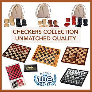 WE Games Checkers Pieces Only, Wooden Checker Board Game Pieces, 24 Black and Natural Stackable Player Pieces with a Drawstring Storage Bag, 1.062 Inch Diameter Carved Versatile Game Pieces