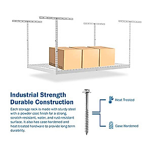 MonsterRax Overhead Garage Storage Rack- 4 x 8 Ceiling Rack for Garage Shelving, Organization, & Storage, Adjustable Hanging Storage for Bikes, Equipment & Accessories (White, 24"-45", 2-Pack).