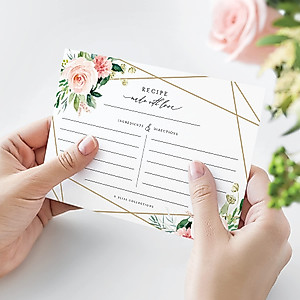 Bliss Collections Recipe Cards, Pack of 50 Double-Sided Geo Floral 4 x 6 Cards for Family Recipes, Wedding Showers, Bridal Showers, Baby Showers, Housewarming Gifts, Celebrations, Made in the USA