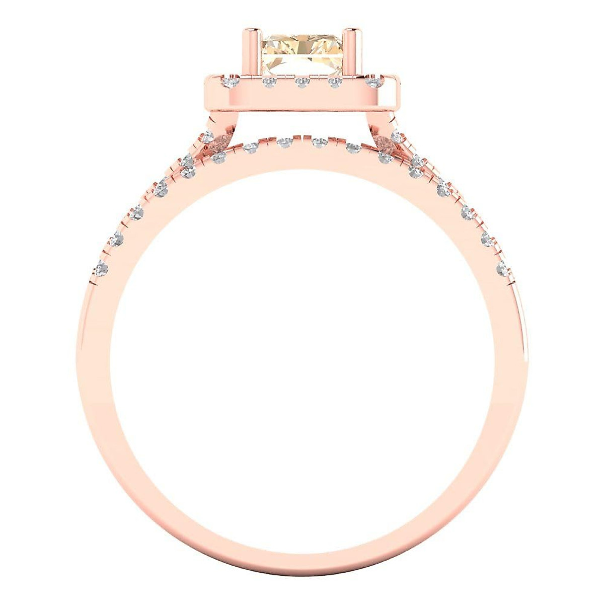 Clara Pucci 1.60ct Emerald Cut Halo Solitaire Natural Morganite Engagement Promise Anniversary Bridal Ring Band set 14k Rose Gold 3.5