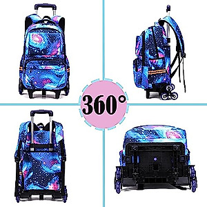 Egchescebo 18" School Kids Rolling Backpack for Girls With Wheels Trolley Wheeled Backpacks for Girls Students Travel Bags Adults Backpack With Lunch Box Pencil Bag 3PCS Dark Blue