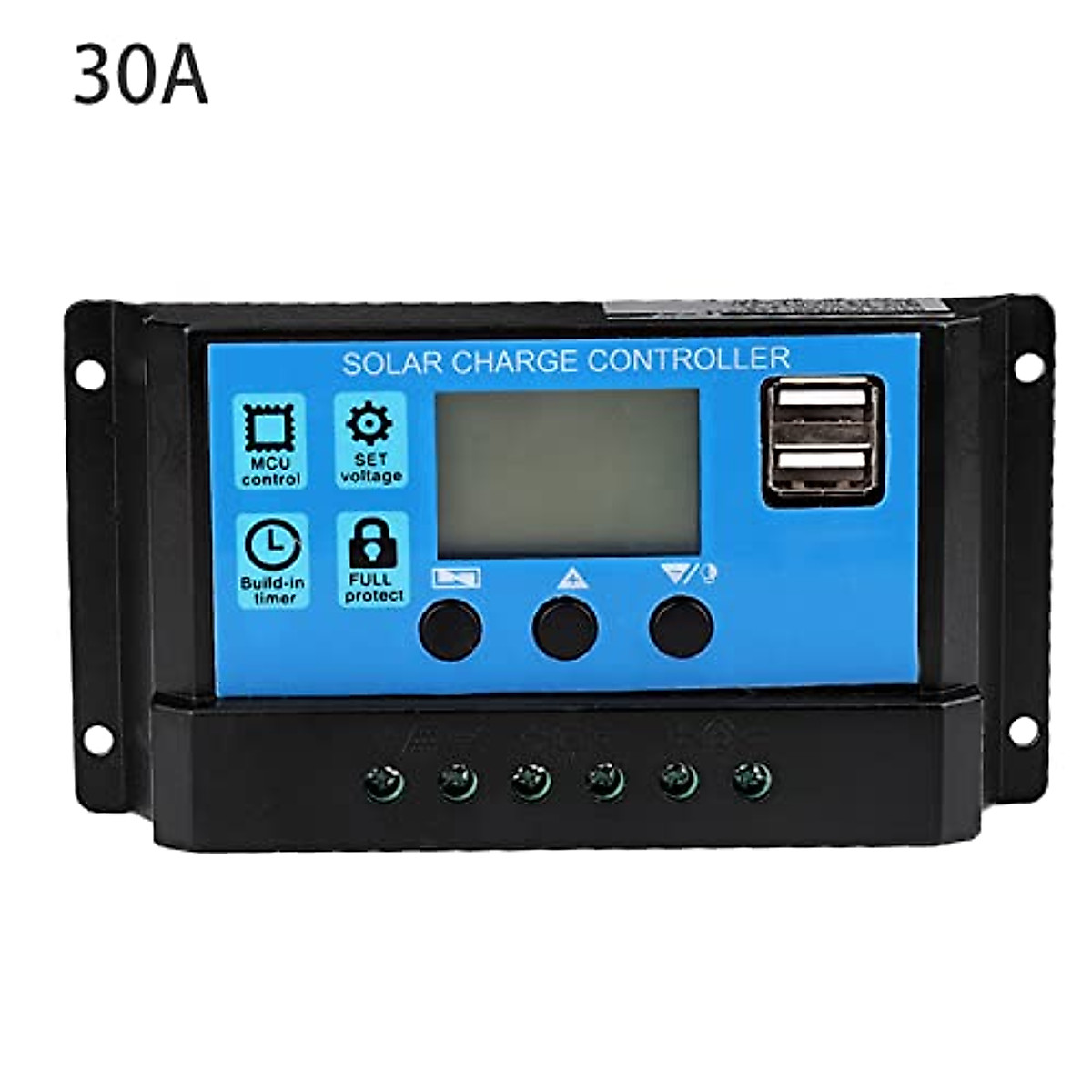 Solar Charge Controller 60A/50A/40A/30A/20A/10A 12V 24V Auto Solar Charge Controller PWM Controller Multi-Function Adjustable LCD Display Controller with Dual USB Port(30A)