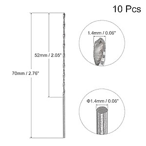 uxcell 10 Pcs 1.4mm Mini Micro Twist Drill Bits, High-Speed Steel Straight Shank Extra Long Drill Bit 70mm for Aluminum Alloy