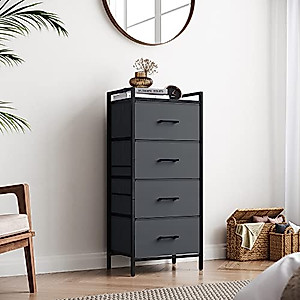 LINSY HOME 4 Drawer Dresser for Bedroom, Tall Dressers Storage Drawers, Tower Organizer Unit for Hallway, Entryway, Closets, Sturdy Steel Frame, Wood Top