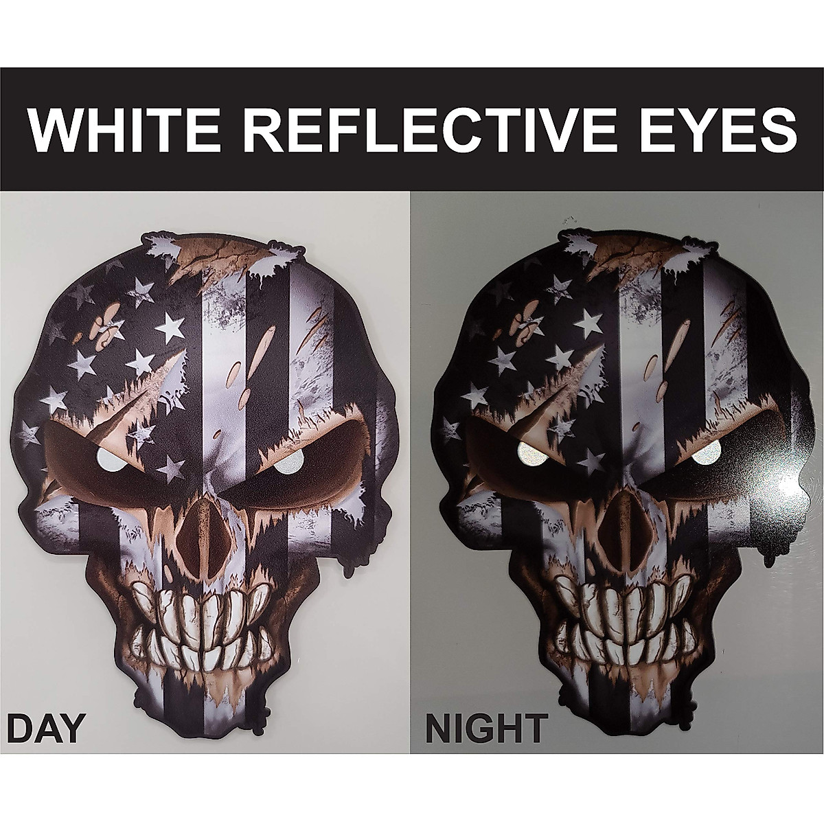 Skull with Reflective Eyes American Flag Vinyl Decal Stickers Car Truck Sniper Marines Army Navy Military Graphic