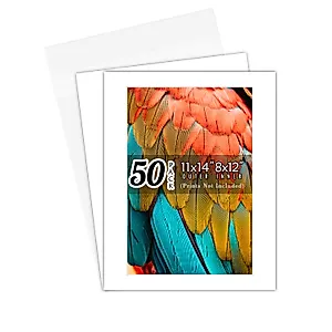 50 set of 11x14 White Photo Mats for 8x12 + backing + bags