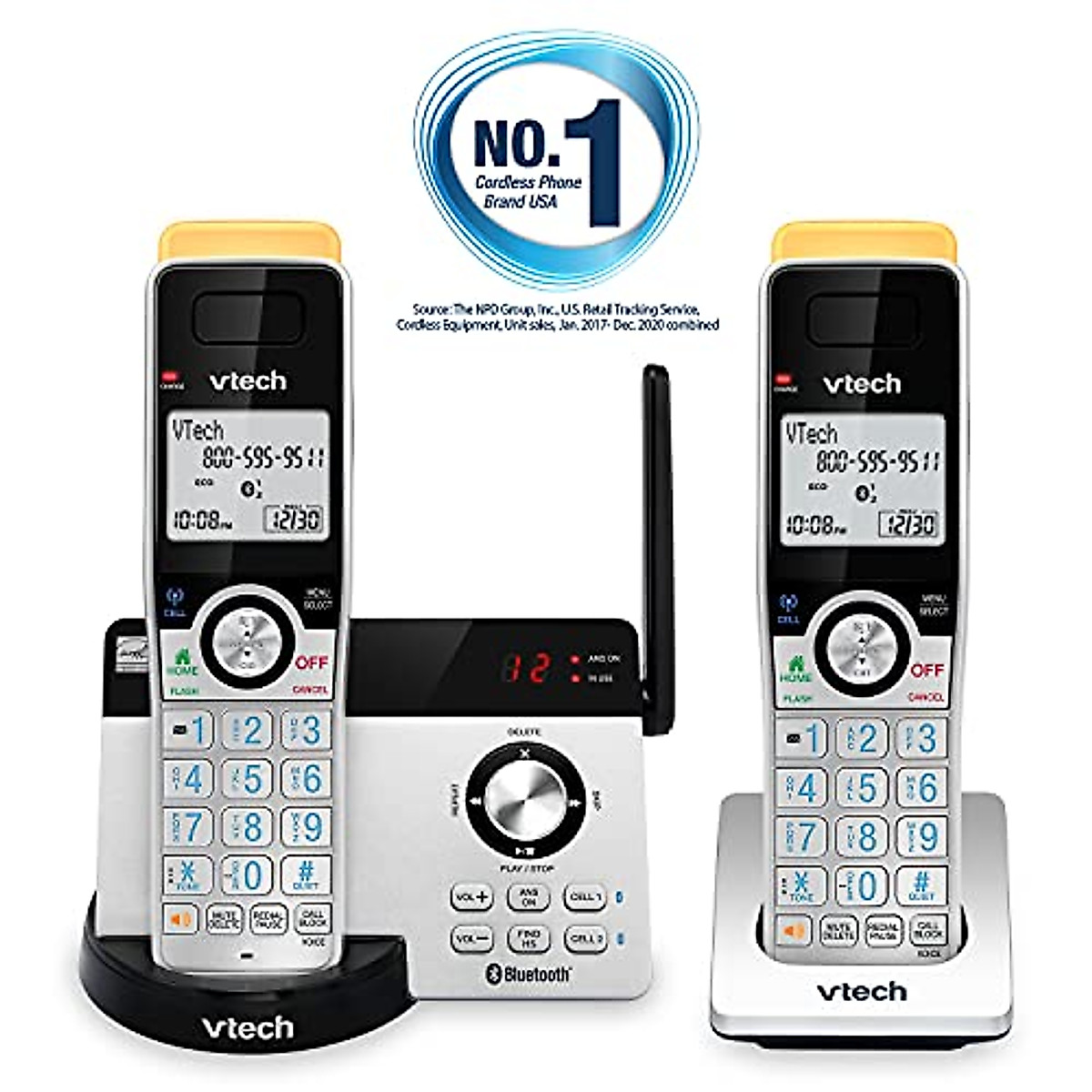 VTECH IS8121-2 Super Long Range up to 2300 Feet DECT 6.0 Bluetooth 2 Handset Cordless Phone for Home with Answering Machine, Call Blocking, Connect to Cell, Intercom and Expandable to 5 Handsets
