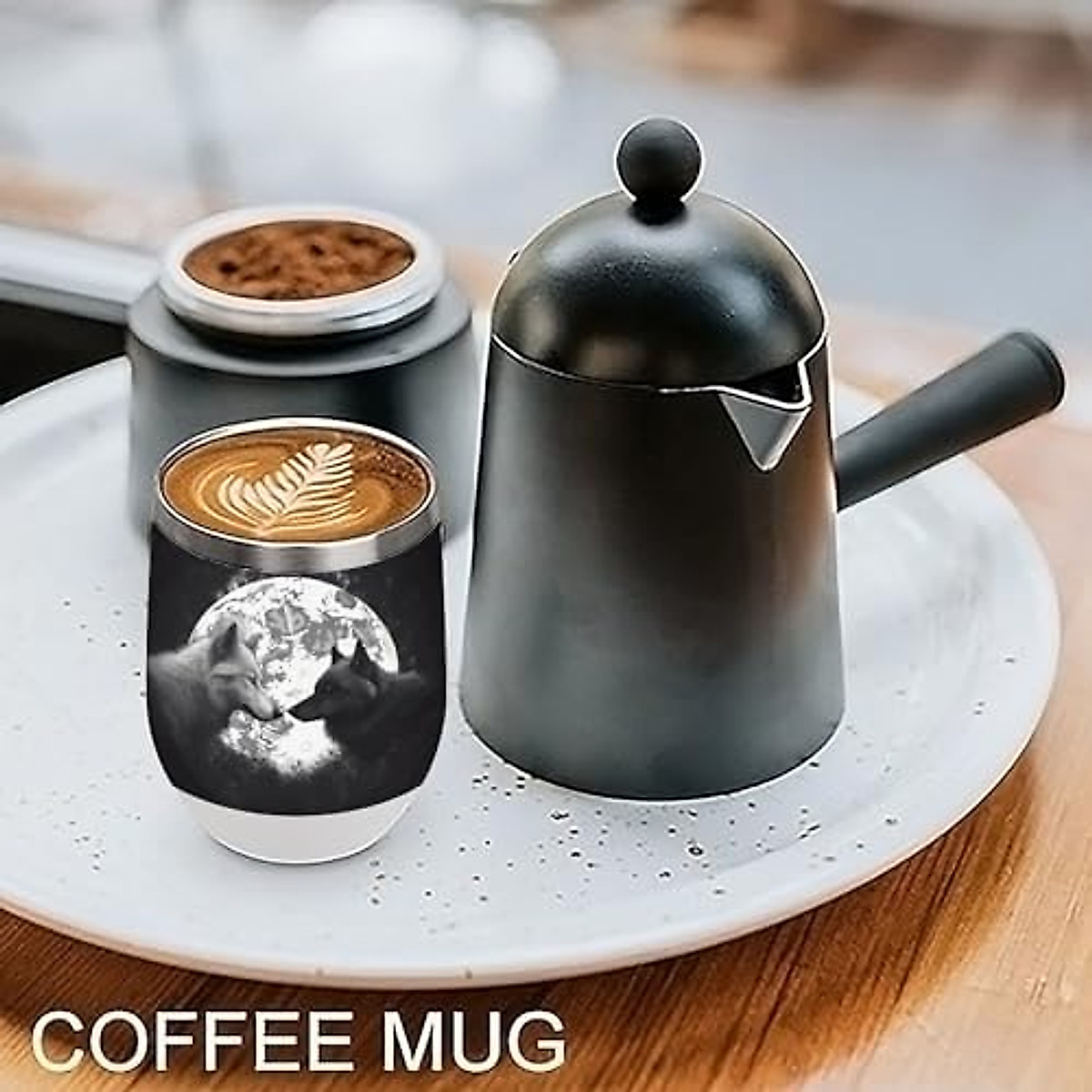 WYUSPGK 304 Stainless Steel Insulated Cup, Wolves Love Under The Moon Wild Animal Print Smooth Rim, Durable & Reusable - Perfect for Office, Home, And Travel