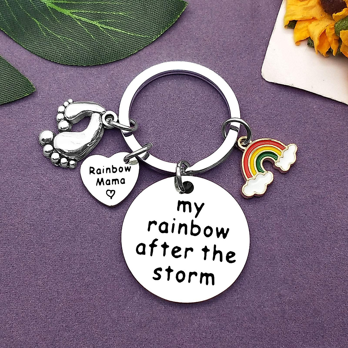 New Mom Jewelry Gifts Mom to Be Gift Keychain Inspirational Jewelry Rainbow Jewelry Pregnancy Announcement Baby Announcement Gifts My Rainbow After The Storm,Encouragement Gift