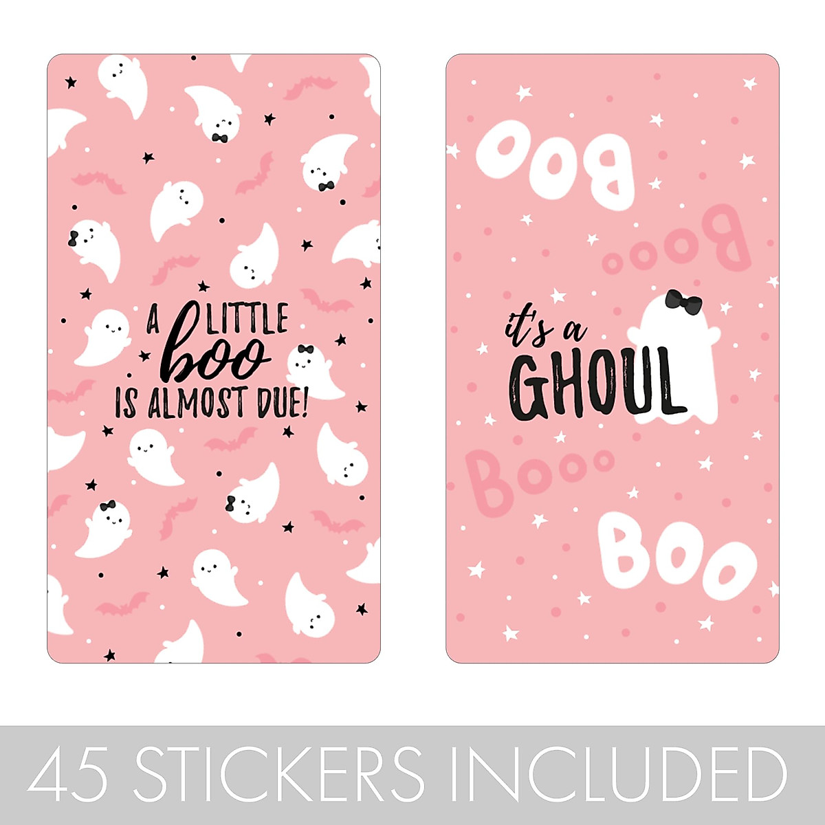 Pink A Little Boo is Almost Due Girl Baby Shower Wrappers for Mini Chocolate Bars, Halloween Baby Shower Party Favor Candy Stickers - 45 Count