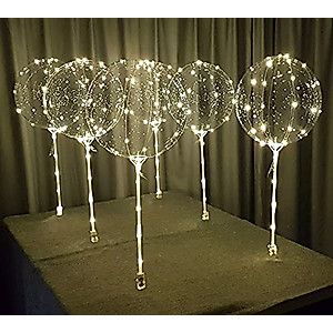 Led Lights Up BoBo Balloons 20 Inches, 10 Pack Whit Stick 70 cm, Led WHITE Color, Decoration, Party Halloween Christmas, Birthday, Wedding, Bubble Balloons. Globos transparentes