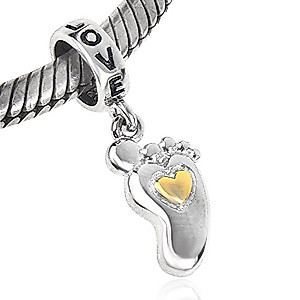 Baby Feet Dangle 925 Sterling Silver Charm Heart & Love Charm fit DIY Bracelet & Necklace