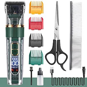 Dog Hair Clippers,Dog Grooming Clippers Kit with Led Display,Pet Clippers Grooming for Dogs Thick Coats,Low Noise Heavy Duty Pet Hair Shaver Trimmers (Green)