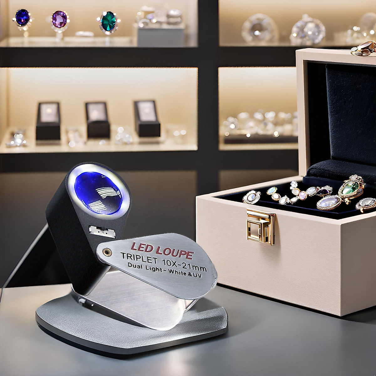 10 x 21mm Mini Folding Illuminated Loupe Jewelry Magnifier Pocket with LED Light, for Gems Jewelry Jewelers Eye Rocks Stamps Coins Watches Hobbies Antiques Gems