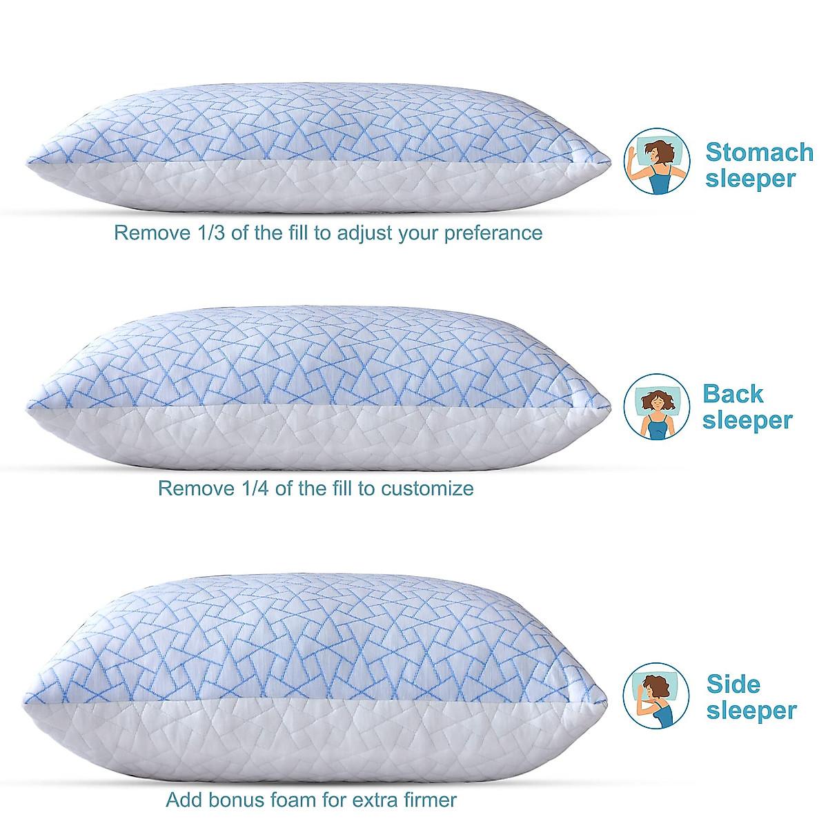 Cooling Pillow for hot Sleepers - Queen Pillow for Side and Back Sleeper - Adjustable Bed Pillows - Shredded Memory Foam Cooling Gel Pillow with Extra Fill
