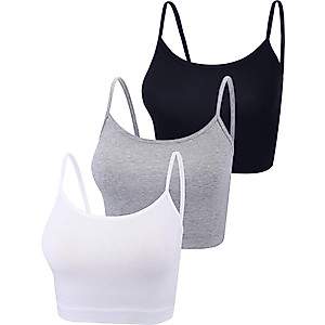 3 Pieces Spaghetti Strap Tank Camisole Top Crop Tank Top for Sports Yoga Sleeping (Black, White, Grey, S)
