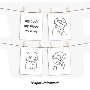 heilkee Feminist Wall Art Black and White Minimalist Line Art Prints for Bedroom Aesthetic Modern bathroom Decor Woman Body Positive Gifts(UNFRAMED 8x10in)