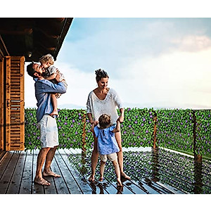 Betterhood Expandable Fence Privacy Screen, 4 Pack Decorative Faux Ivy Greenery Fencing Panel for Balcony Patio Outdoor, Artificial Hedges Screen, Purple Flower (Single Sided Leaves)