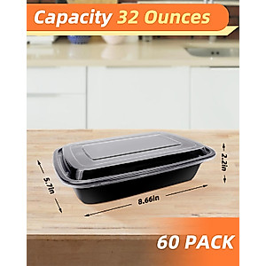 Lzerking Meal Prep Containers - 60 Pack 32oz Reusable Food Storage Containers with Lids, Extra-Thick, Disposable Bento Box, BPA-Free, Microwave, Freezer, and Dishwasher Safe