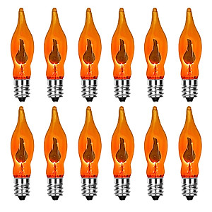 12 Pack Flicker Flame Light Bulbs, C18 Halloween Orange Flame Replacement Bulbs E12 Candelabra Base Light Bulbs for Electric Window Candles Halloween Indoor Outdoor String Lights , 1 Watt, 120 Volts