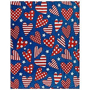 Infinity Republic - USA Hearts & Stars Super Plush Blanket - Perfect for Gifts, Holidays, Decor, etc!