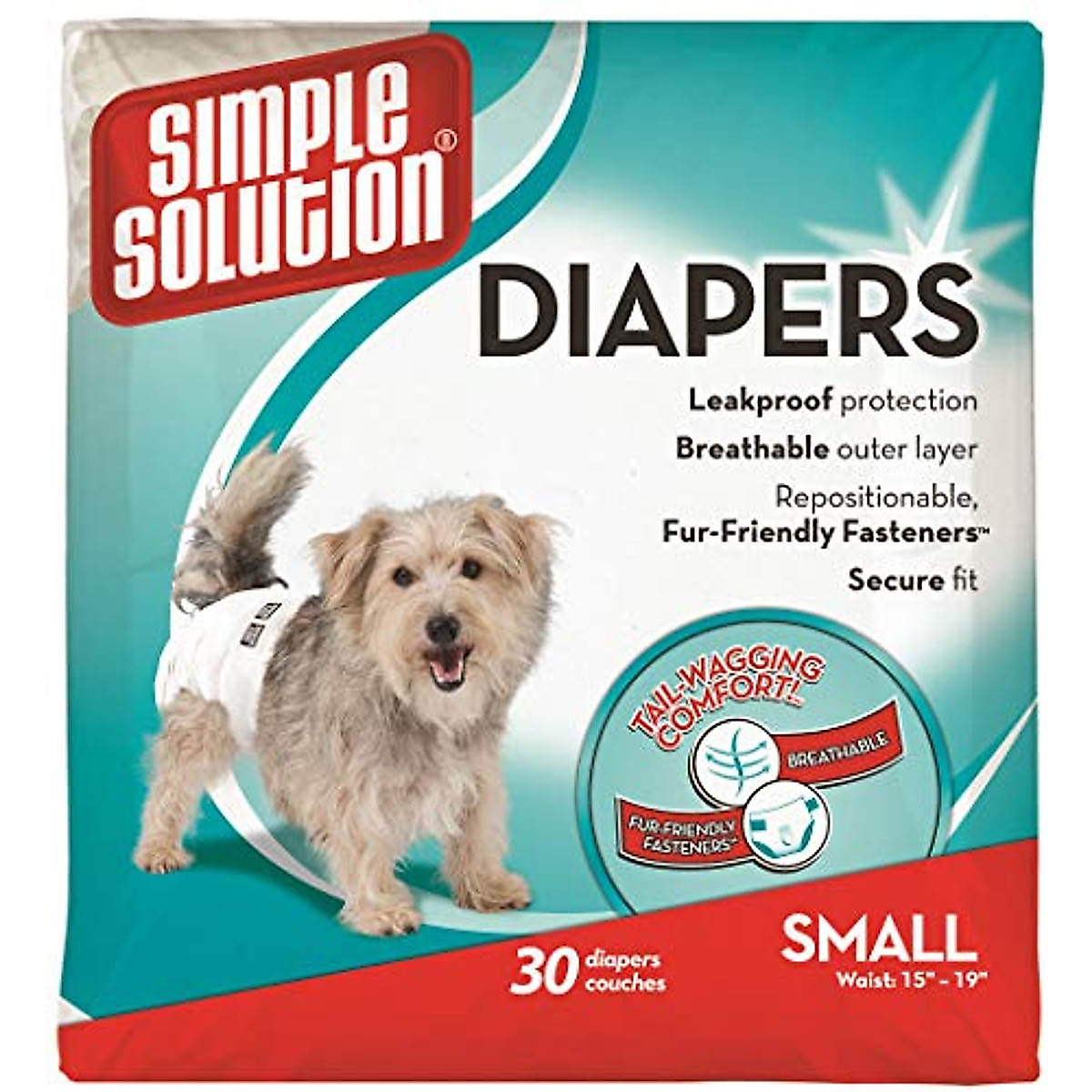 Simple Solution Disposable Dog Diapers for Female Dogs | Super Absorbent Leak-Proof Fit | Small | 30 Count