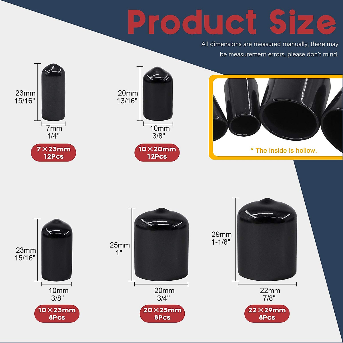 Hilitchi 48 Pcs Black Vinyl Flexible Pipe Post Bolt Screw Rubber Thread Protector Cover Pipe Post Rubber End Caps(1/4inch to 1 1/2inch)