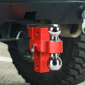 YITAMOTOR Adjustable Trailer Hitch, Fits 2-Inch Receiver, 6-Inch Drop Hitch, Aluminum Tow Hitch, Ball Mount, 2 and 2-5/16 inch Combo Stainless Steel Tow Balls with Double Pins, Red