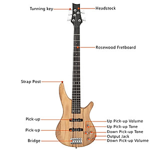 Lykos Exquisite Stylish GIB Electric 5 String Bass Guitar Full Size Bag Strap Pick Connector Wrench Tool (Burlywood)