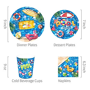 Pool Party Decorations,Summer Party Decorations,Beach Party Decorations Include Pool Party Plate,Dessert Plates,Cups,Napkins (16 Guests)
