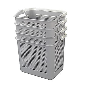 Morcte 4-Pack 35 L Plastic Laundry Hamper with Handles, Dirty Clothes Storage Basket, Gray