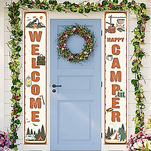 2 Pieces Camping Party Banner Camping Party Decorations Camping Welcome Porch Sign for Camping Themed Birthday Party Baby Shower Decorations