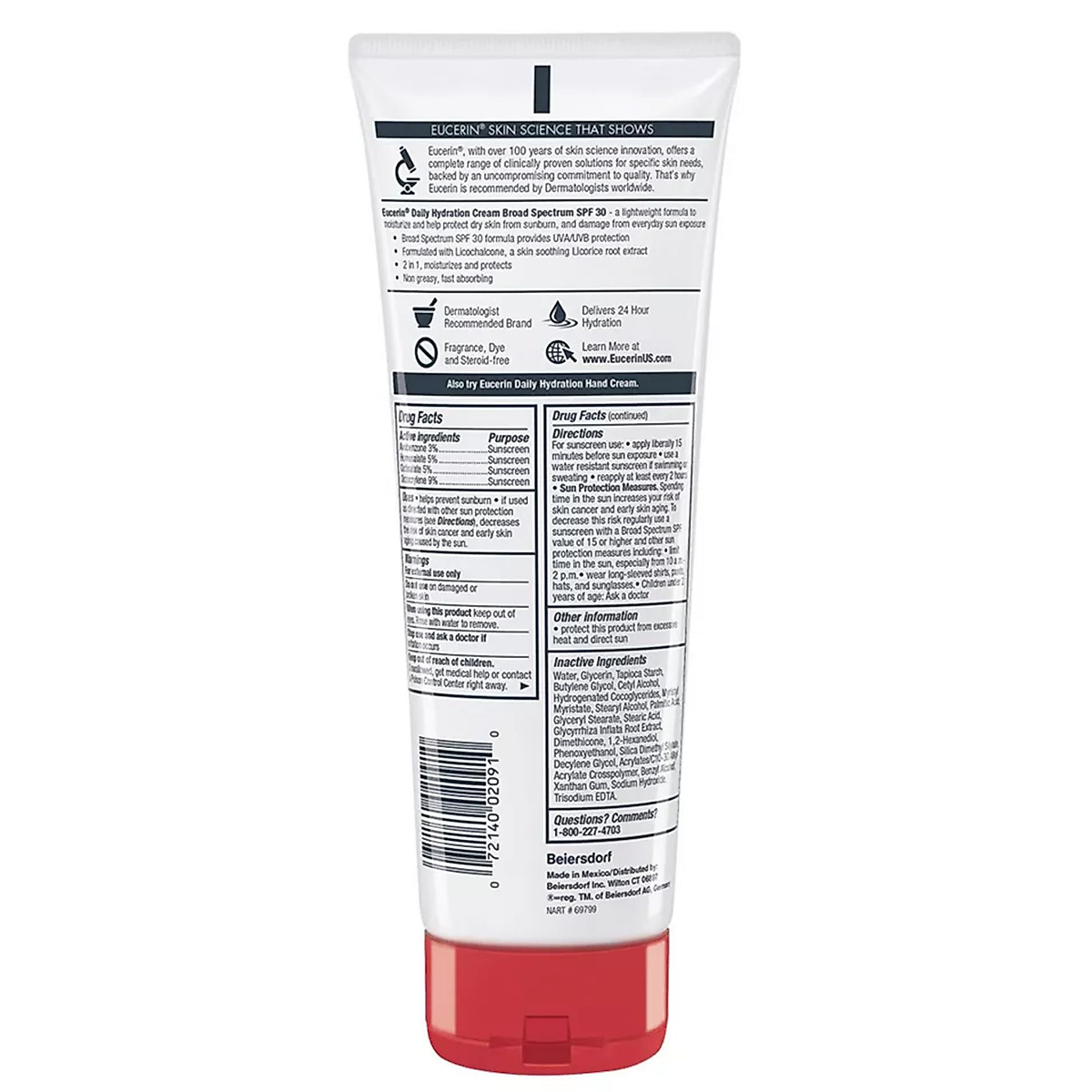 Eucerin Daily Hydration Broad Spectrum SPF 30 Sunscreen Body Cream for Dry Skin, Fragrance Free Sunscreen Moisturizer, 8 Oz Tube