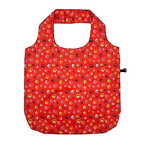 HOLYLUCK Reusable Grocery Bags,Heavy Duty Foldable Shopping Tote Bag (Standard, 3 Red Dog Paw Prints)