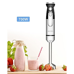 Amateys Immersion Blender Handheld,700W Hand Mixer Infinitely Variable Speeds,Multi-function Stainless Steel Stick Electric Kitchen Smoothie Blender with Detachable Whisk, Milk Frother,for Soup Puree
