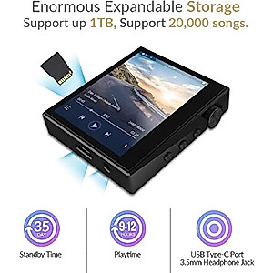HIDIZS AP80 High Resolution Lossless MP3 Music Player with LDAC/aptX/FLAC/Hi-Res Audio/FM Radio, Hi-Fi Bluetooth Audio Player with Full Touch Screen (Black)