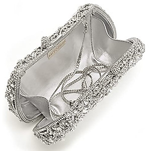 MOSSMON Formal Rhinestone Crystal Clutch Evening Wedding Bag For Women Silver