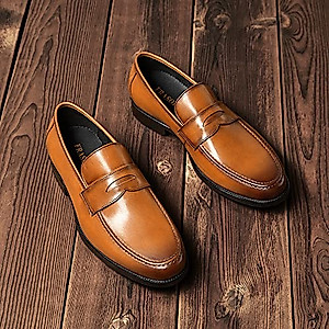 FRASOICUS Mens Dress Shoes Slip-On Shoes Genuine Leather Loafers Shoes for Men Brown