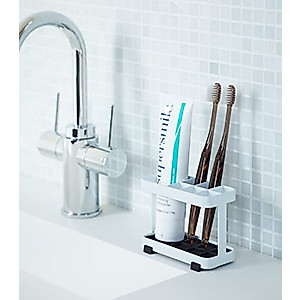 YAMAZAKI home 6802 Toothbrush and Toothpaste Holder for Bathroom Countertop, One Size, White