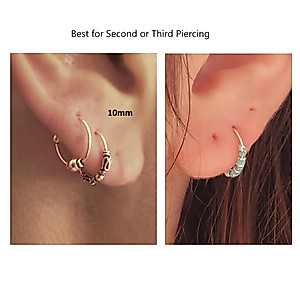 Handmade Silver 3Pcs Very Small 10MM Cartilgae Helix Piercing Hoop Earrings, 925 Sterling Silver, Thin 22Gauge Triplet Set of 3 Original Hoops for women, 1xBeaded 1xSpiral 1xBall, By Miya Jewelry