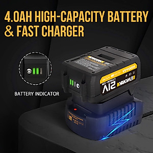 EWORK Cordless Impact Wrench 1/2 inch 21V Brushless High Torque Impact Gun Max 700 Ft-lbs Power with 4.0Ah Li-ion Battery, Fast Charger, 5 Sockets, Tool Bag (RB-810)