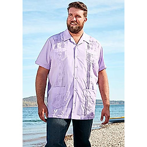 KingSize KS Island Men's Big & Tall ™ Short-Sleeve Guayabera Shirt - Big - 3XL, Blue Mirage