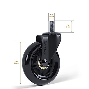 Office Chair Caster Wheels (Set of 5) [Heavy Duty, Soft Rubber, Fully Safe for All Floors incl. Hard-Wood] Desk Chair Roller Style Caster Wheel Replacement - Black Color