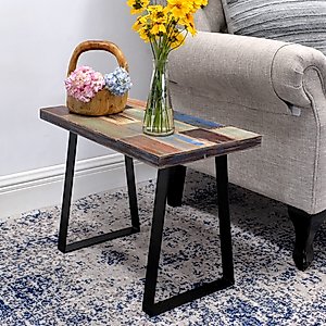 Warmaxx Rustic Multi Color Rectangle Bench Reclaimed Wood Coffee Side Table 13" x 22" x 17.5" H Vintage Accent Solid Plant Stand End Tables Living Room Entryway Patio Bedroom Foot Stool