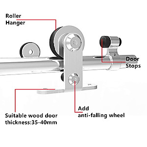 BONIKLUBA 6FT Stainless Steel Sliding Barn Door Hardware Track Kit Top Mount T Hanger Set for Single Door use, Easy to Install